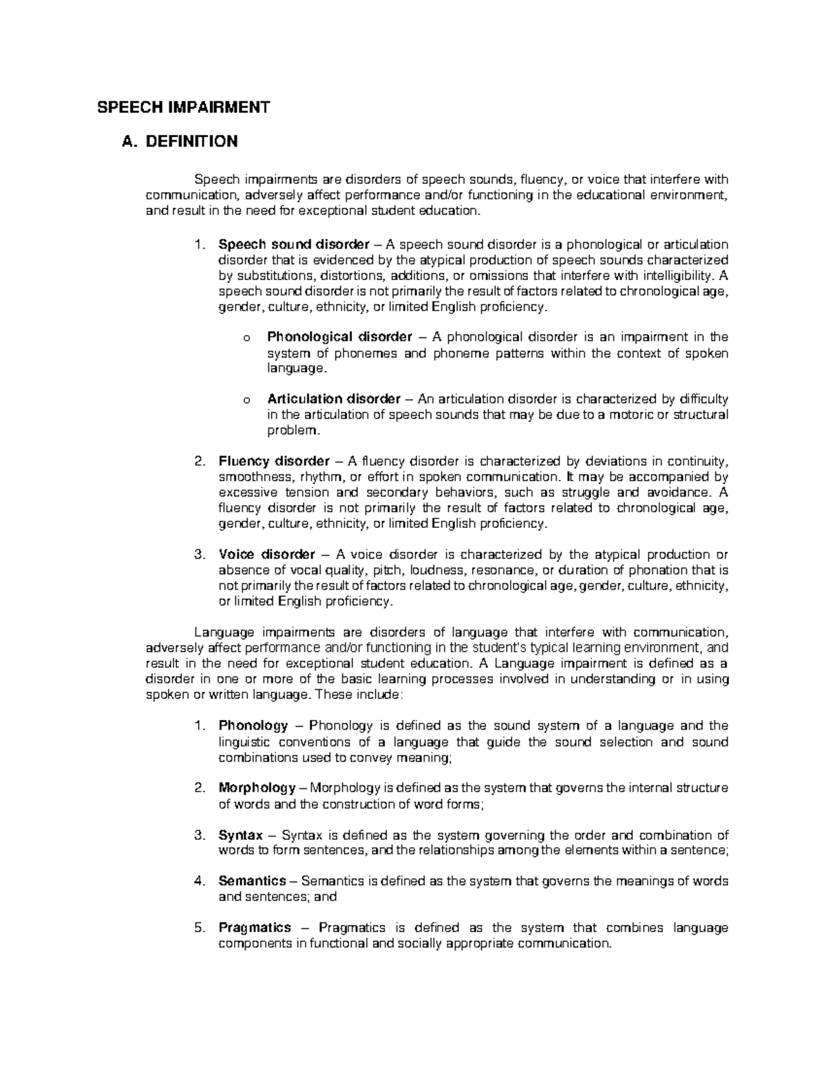 Learning assignment for Speech Impairment - SPEECH IMPAIRMENT A ...