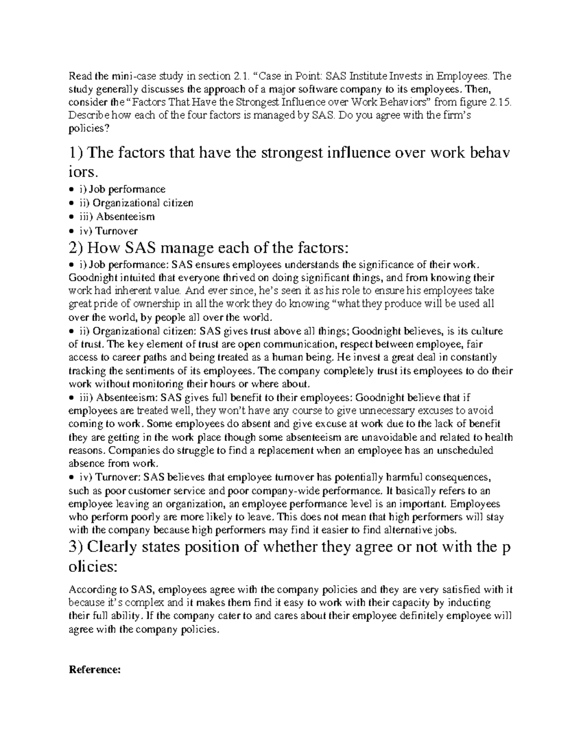 Bus - Done - Read the mini-case study in section 2. “Case in Point: SAS ...