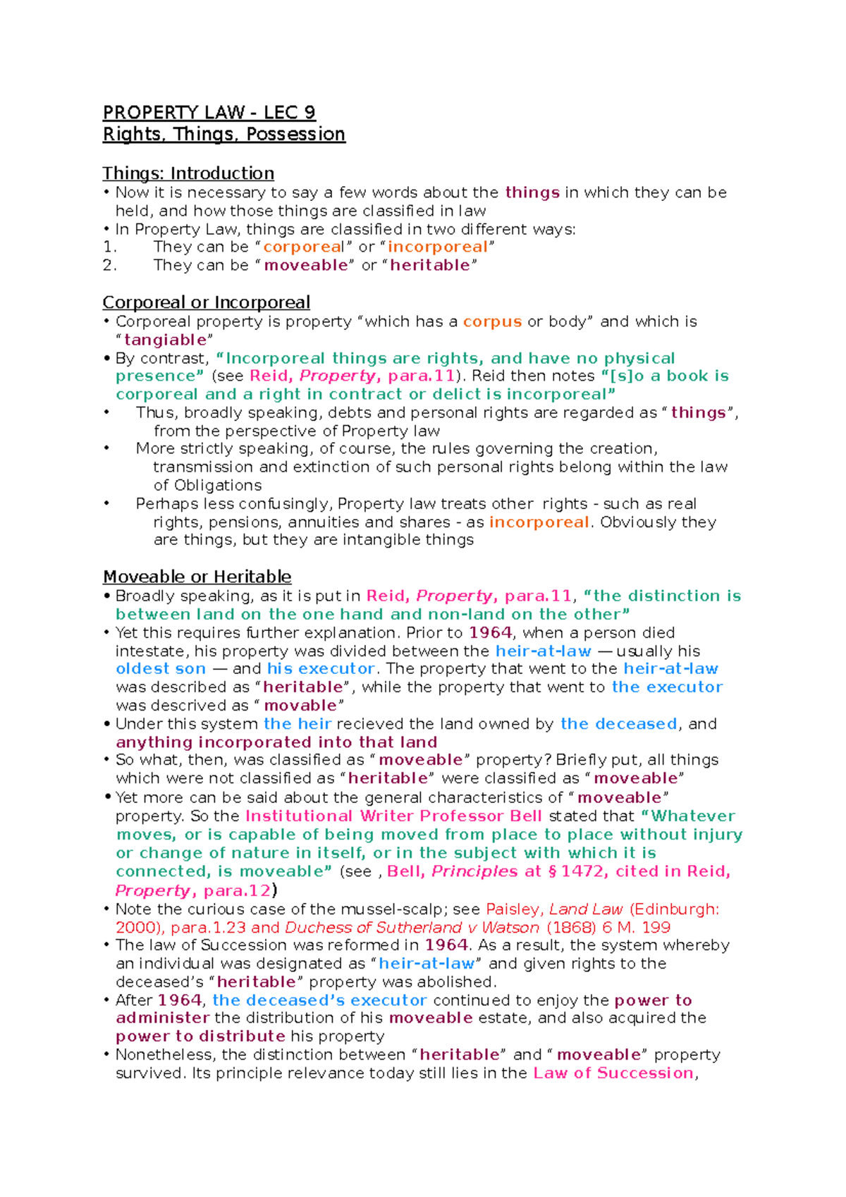 Property Law, Things and Possessions - PROPERTY LAW - LEC 9 Rights ...