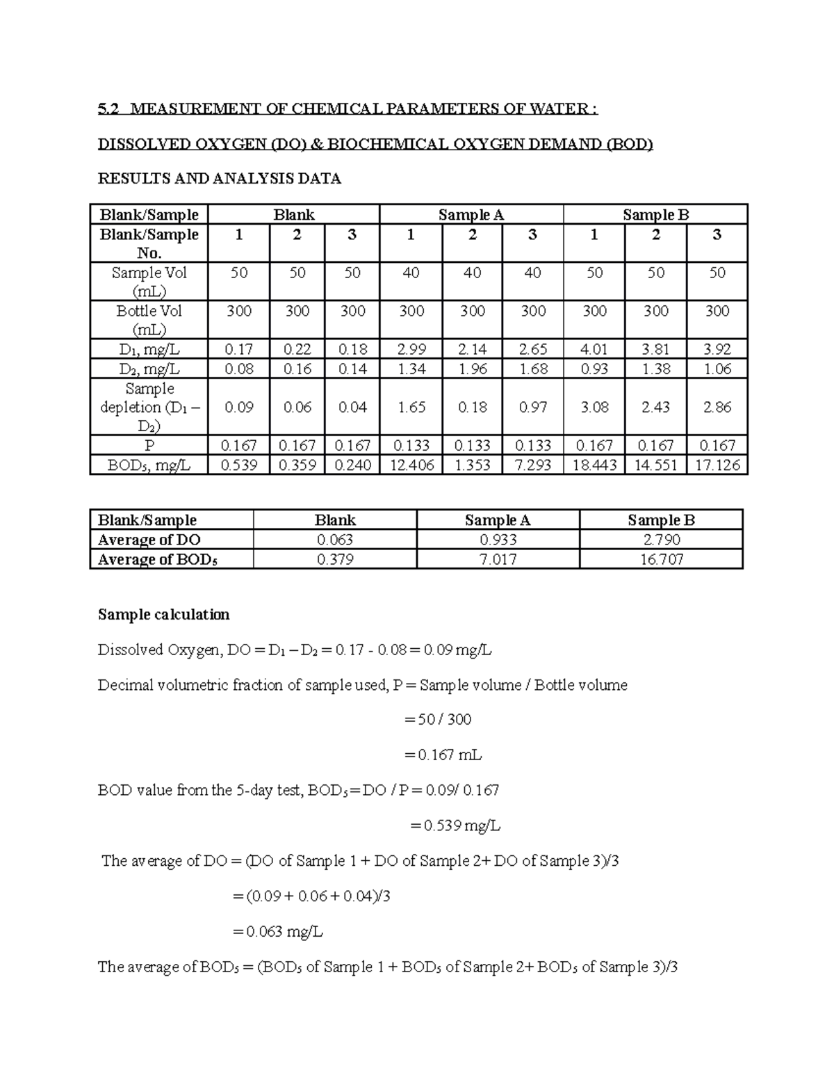 DO & BOD - Dissolved Oxygen & Biochemical Oxygen Demand - 5 MEASUREMENT ...