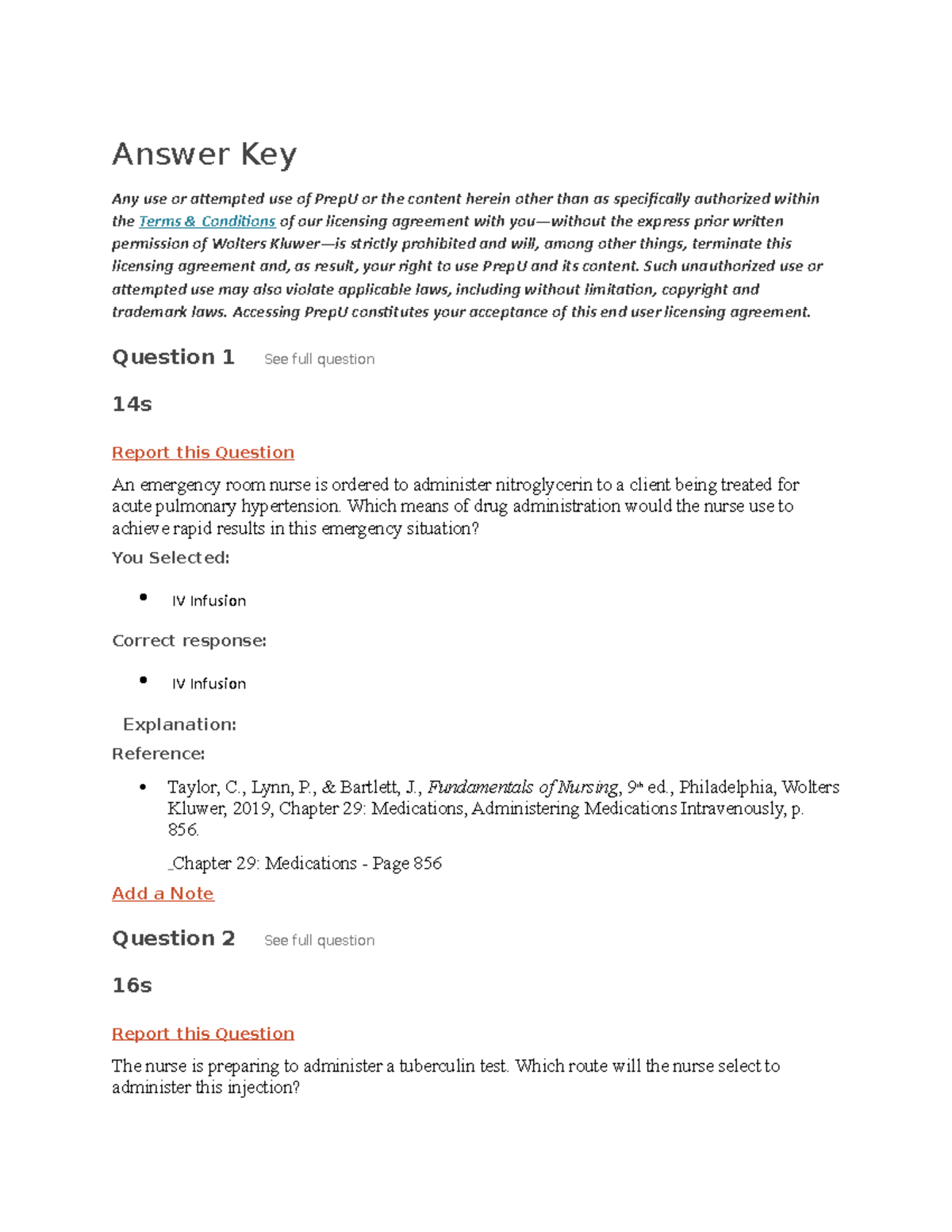 6th Prep U Mastery Quiz Q&A - Pharm - Answer Key Any use or attempted ...