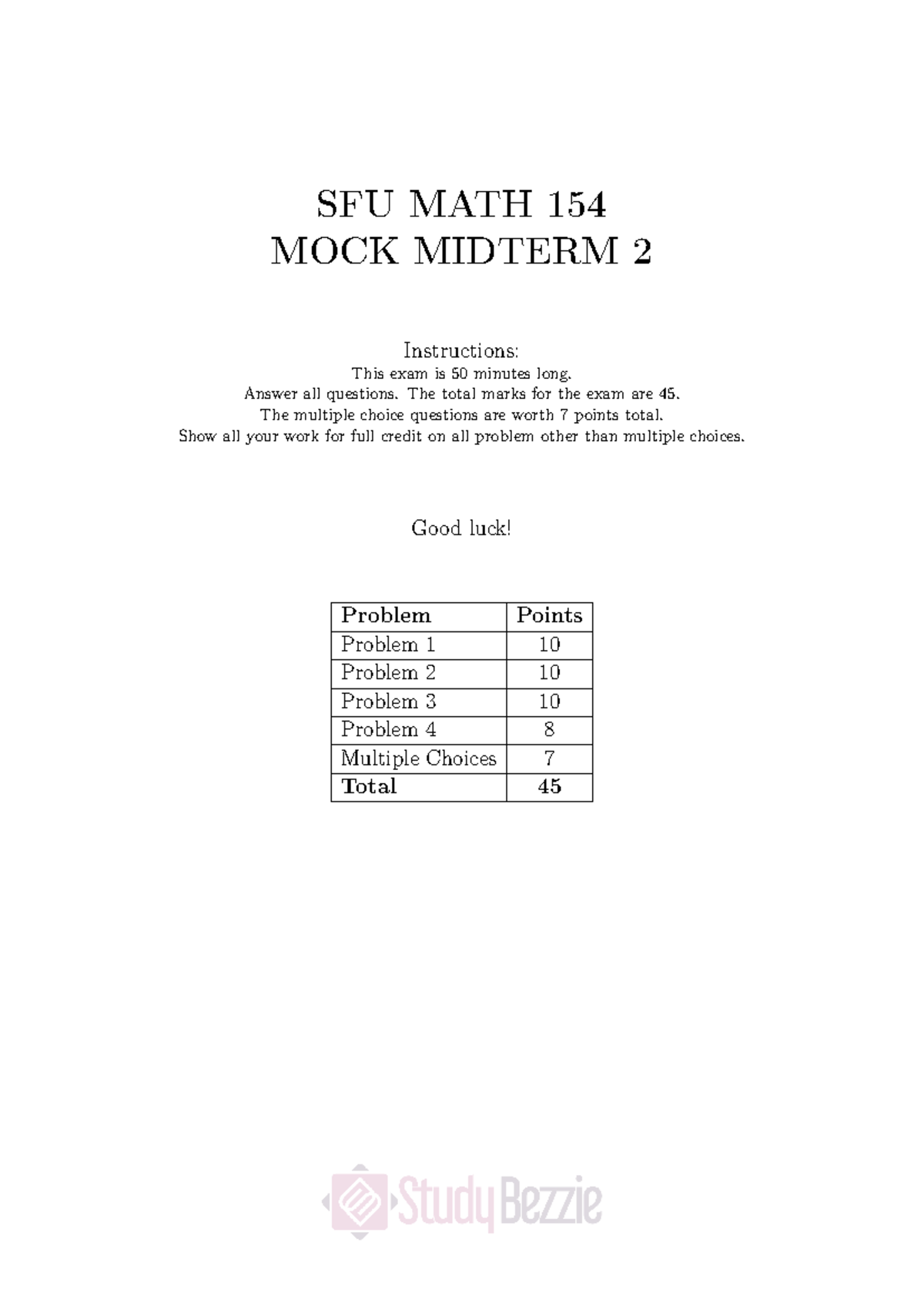 File 64p5Zw Vp3wzd PTmsx Hgpze - SFU MATH 154 MOCK MIDTERM 2 Instructions: This exam is 50 ...