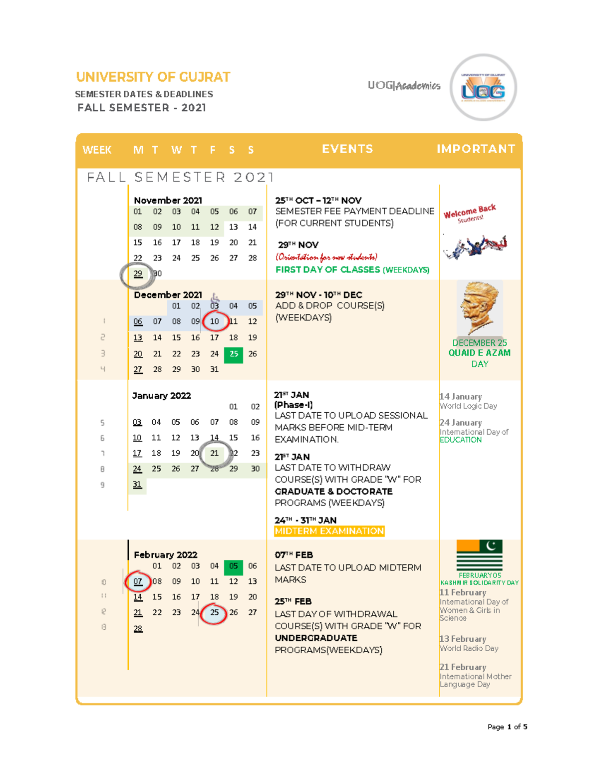 Open httpsuog.edu - SEMESTER DATES & DEADLINES FALL SEMESTER - 2021 UOG ...