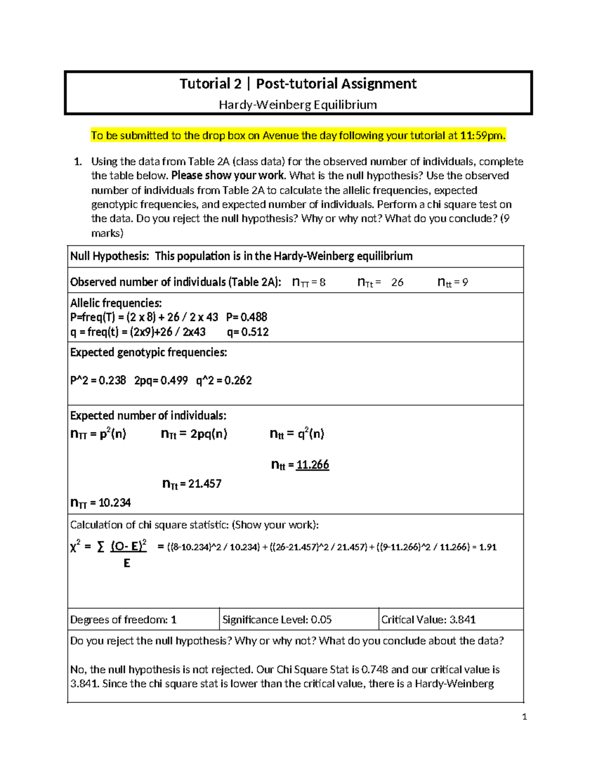 Post-Tutorial Assignment 2 W24 - Tutorial 2 | Post-tutorial Assignment Hardy-Weinberg ...