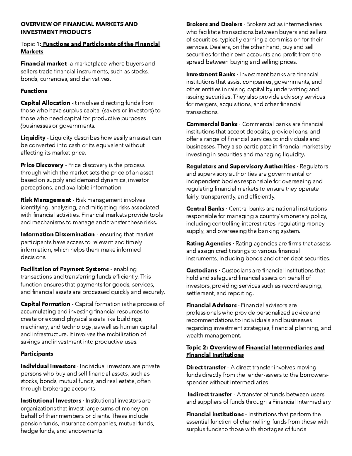 Fin Mar Midterms Reviewer - OVERVIEW OF FINANCIAL MARKETS AND ...