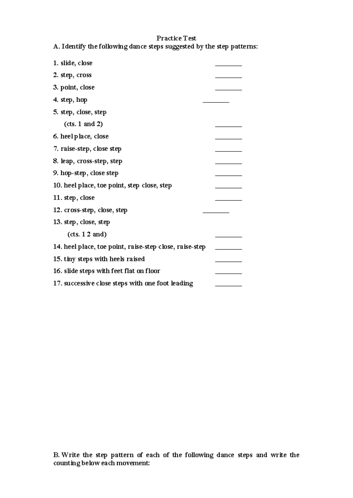 UNIT IV Activity - ANSWER SHEET - Practice Test A. Identify the ...