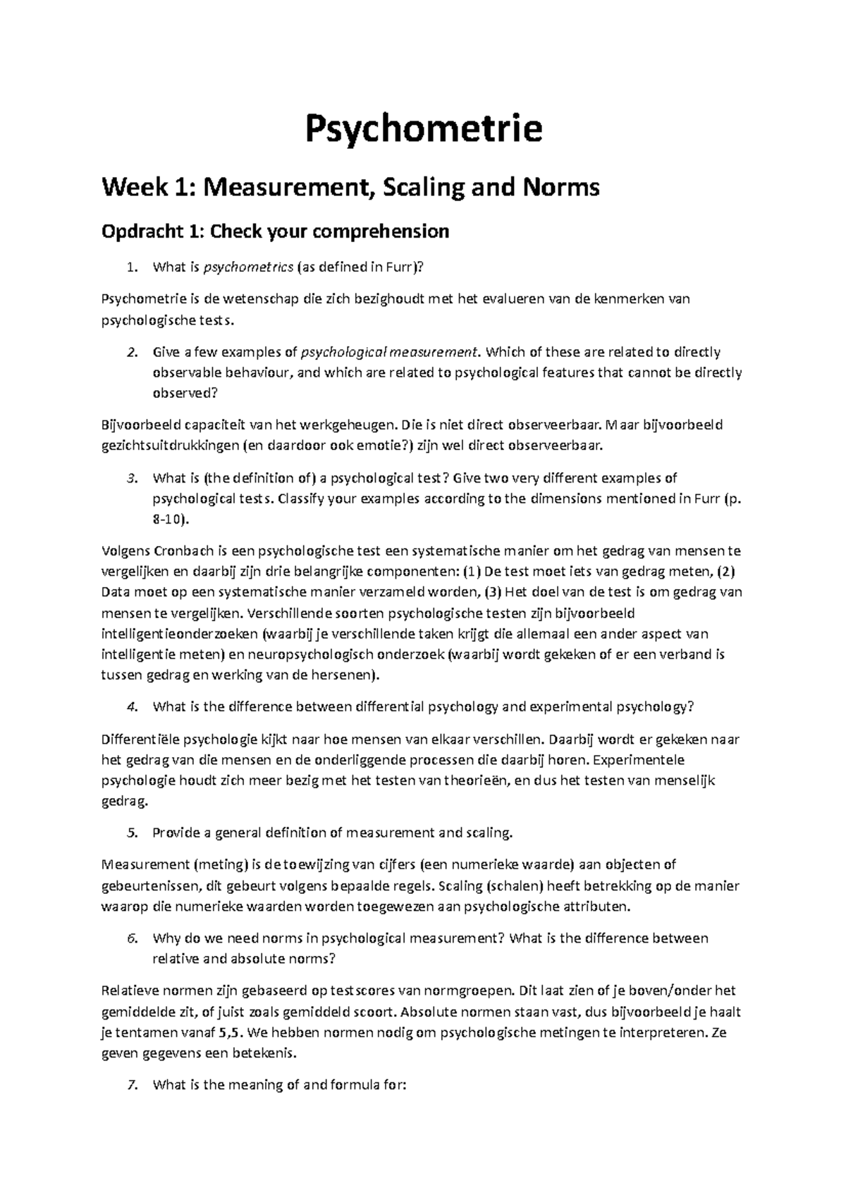 Psychometrie werkgroepen - Psychometrie Week 1: Measurement, Scaling ...