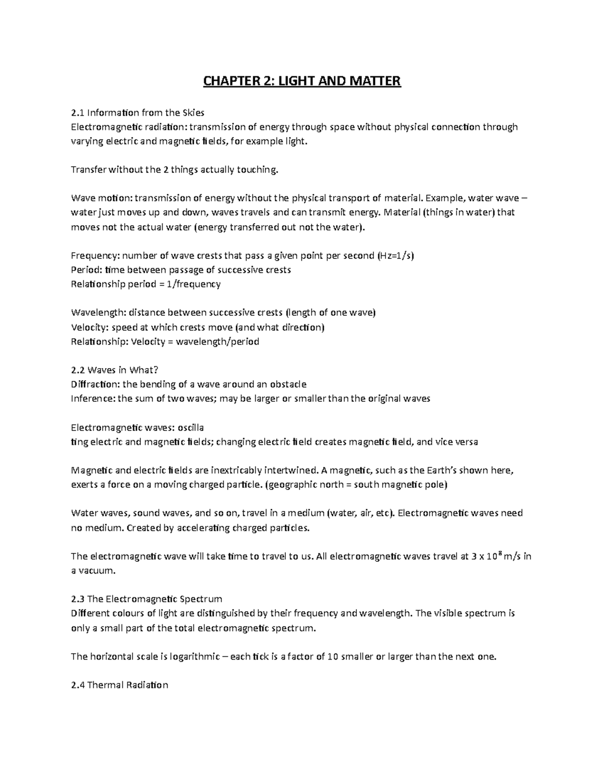 Chapter 2 Notes - Prof: Mark Lubrick - CHAPTER 2: LIGHT AND MATTER 2 ...