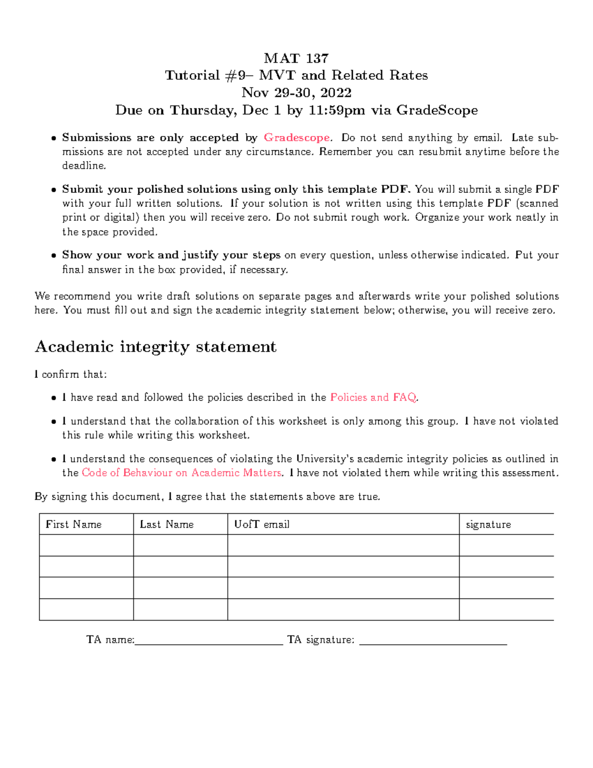 137 2223 T10 worksheet - question - MAT 137 Tutorial #9– MVT and ...
