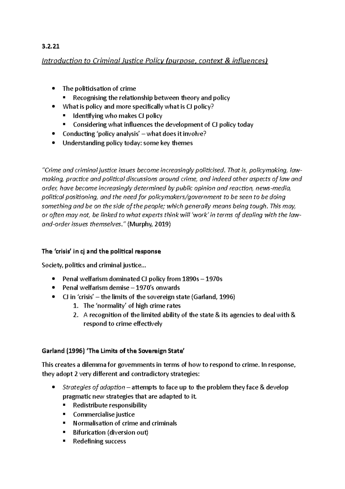 Introduction to Criminal Justice Policy lecture 4 3.2.21 - Copy - 3 ...