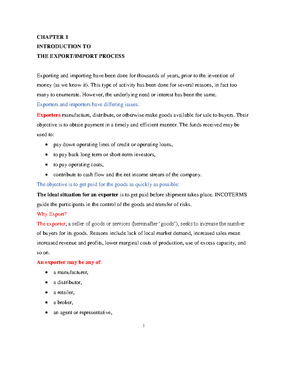 Chapter 1 Introduction to the Export Import Process - CHAPTER 1 ...