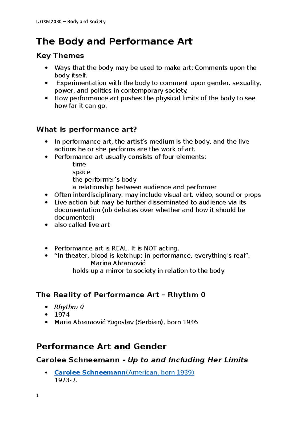 The Body and Performance Art - Experimentation with the body to comment ...