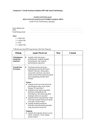 Lampiran 5 - Contoh Format Lembar Observasi Lingkungan Belajar di ...