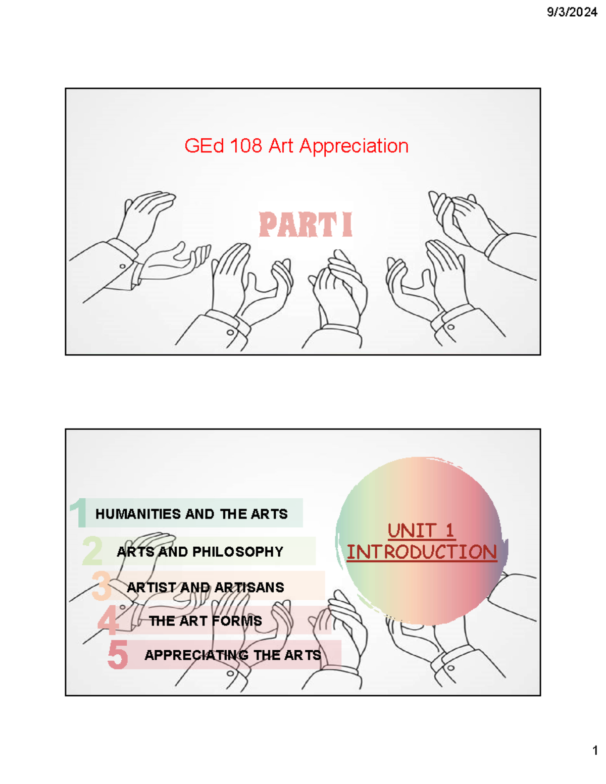 Introduction to Art Appreciation - SLIDESMANIA PART I GEd 108 Art ...