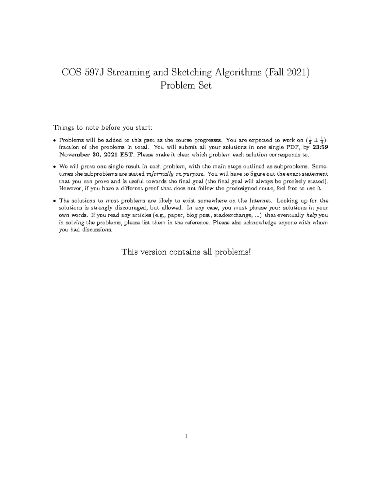 Cos597 Only Problem set - COS 597J Streaming and Sketching Algorithms ...