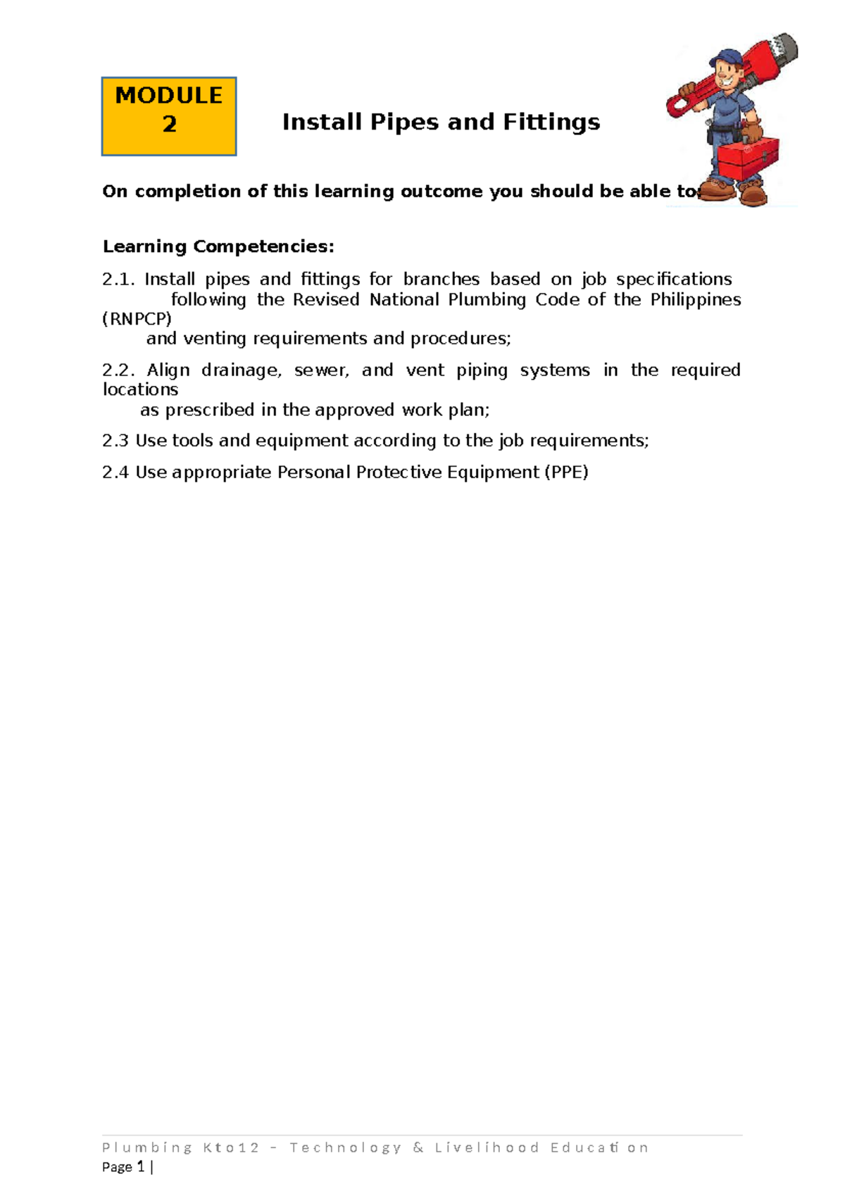 Module 2 Install Pipes and Fittings - Install Pipes and Fittings On ...