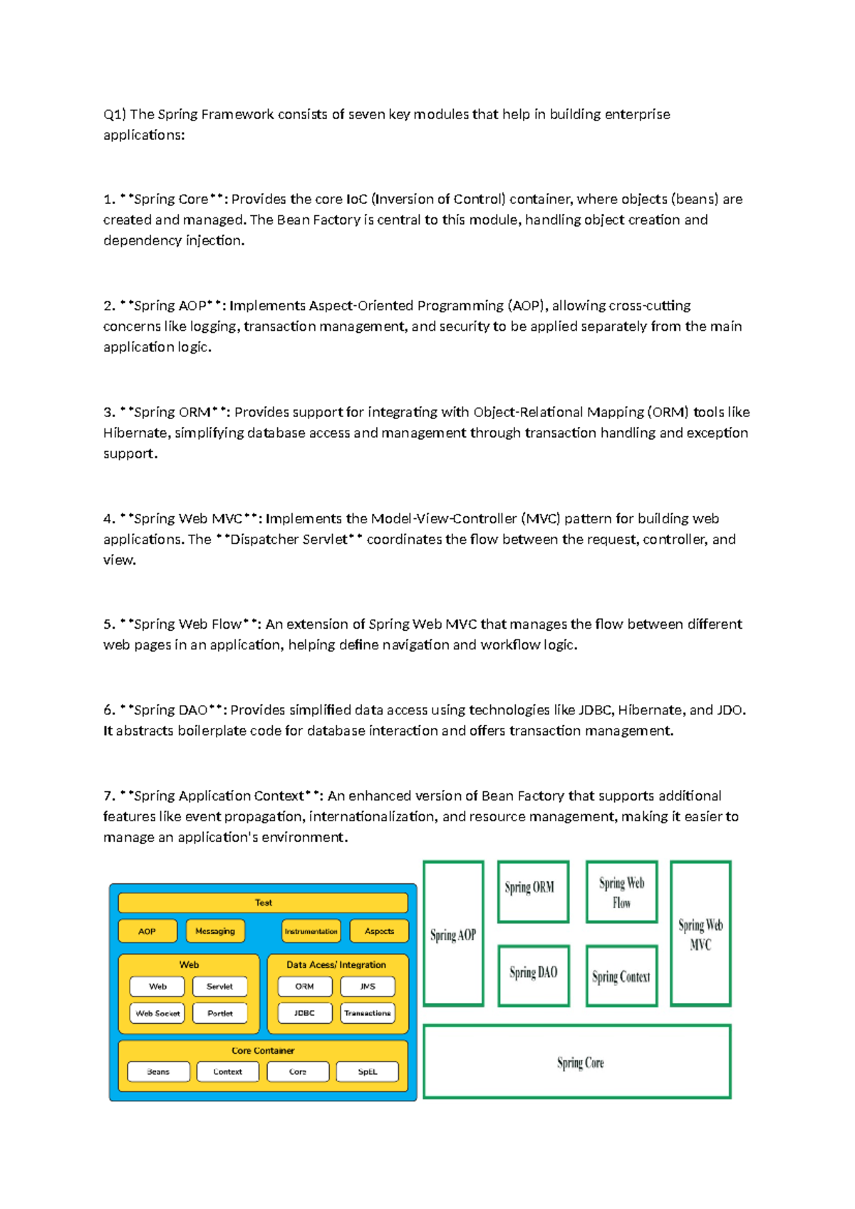 Apims mid 1 - asfdg - Q1) The Spring Framework consists of seven key ...