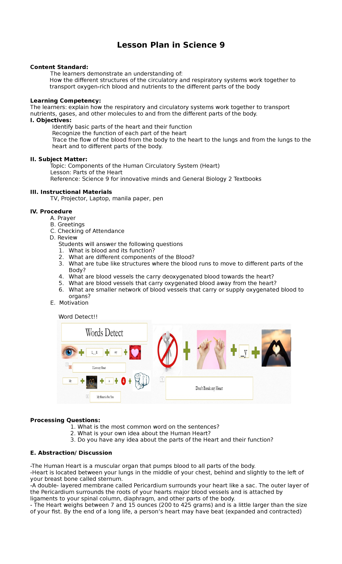 Lesson Plan in Grade 9 Health Dep Ed - Lesson Plan in Science 9 Content ...