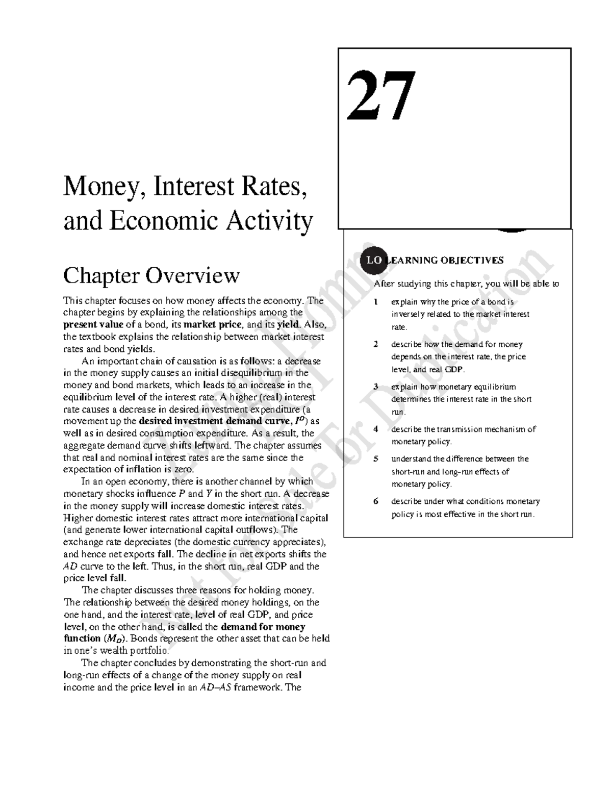 Chapter Review 27 - 29 - Lecture notes 27 - 29 - LO LEARNING OBJECTIVES ...