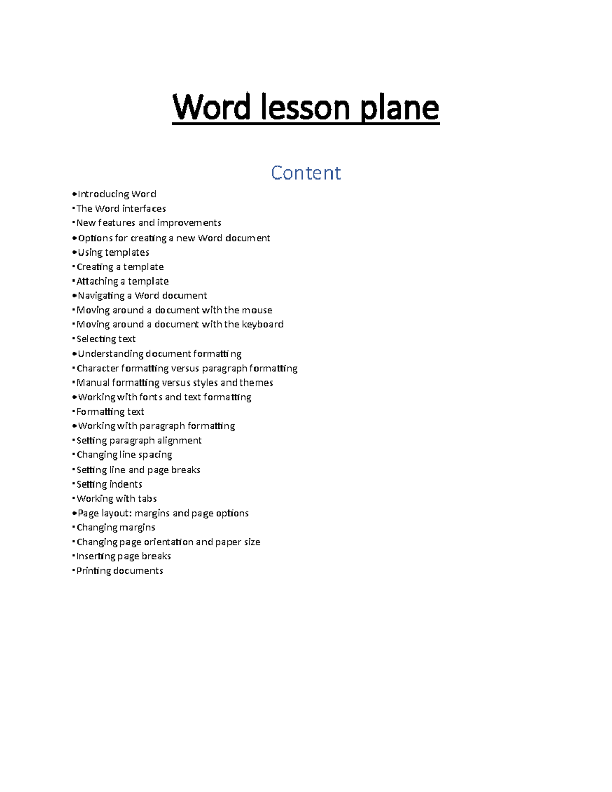 Word lesson 2 - word - Word lesson plane Content •Introducing Word The Word interfaces New - Studocu