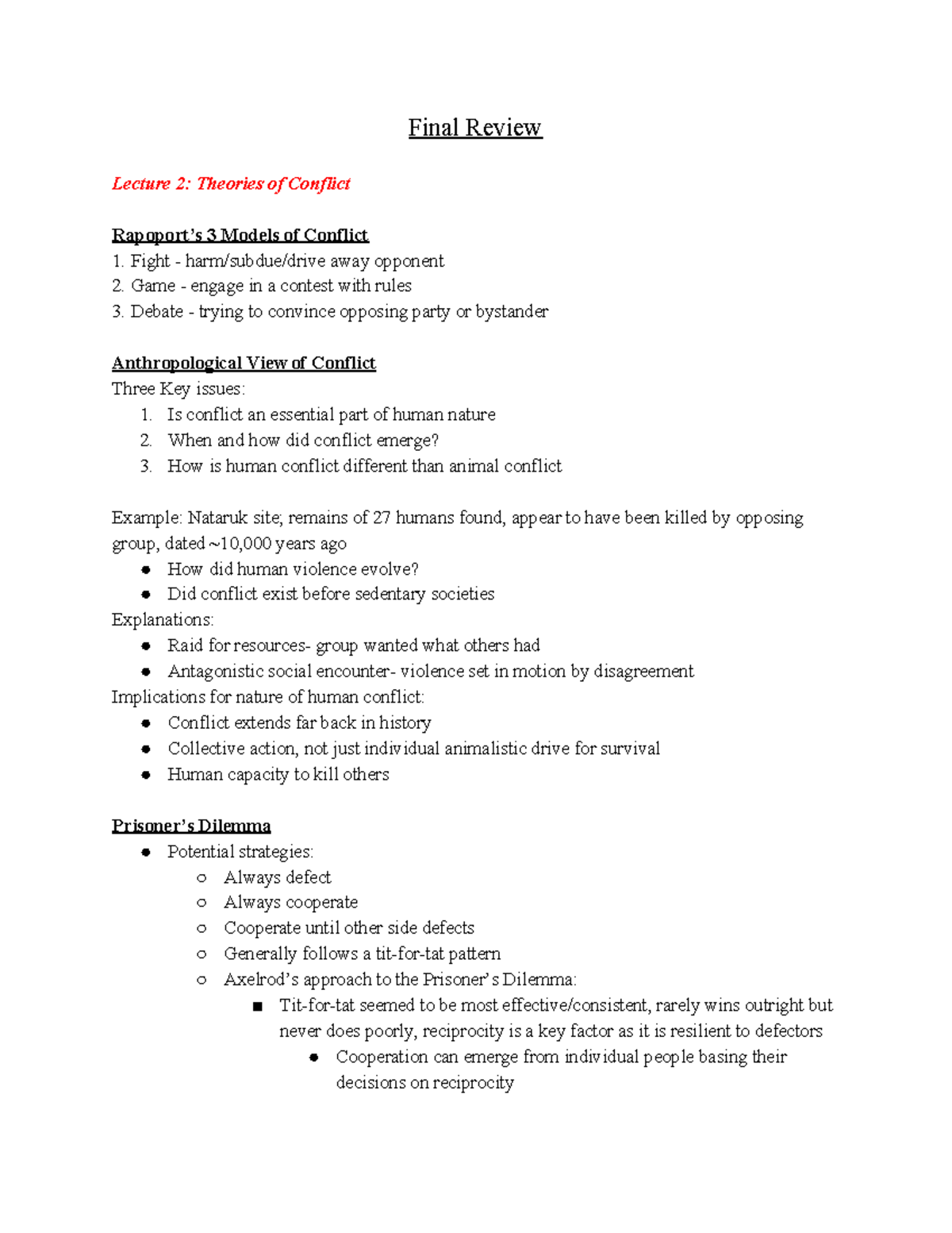 Final Review - Summary Introduction to Conflict Resolution and ...