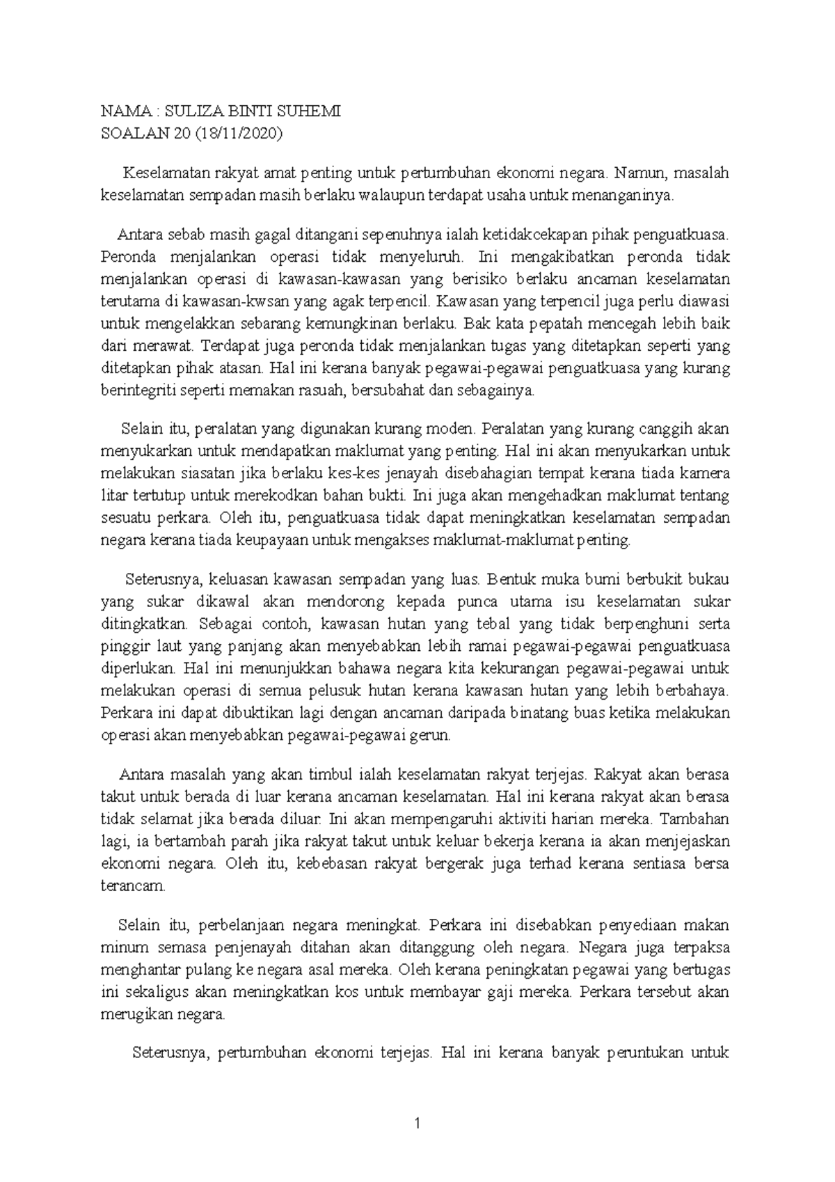 ESEI PA - NAMA : SULIZA BINTI SUHEMI SOALAN 20 (18/11/2020) Keselamatan ...