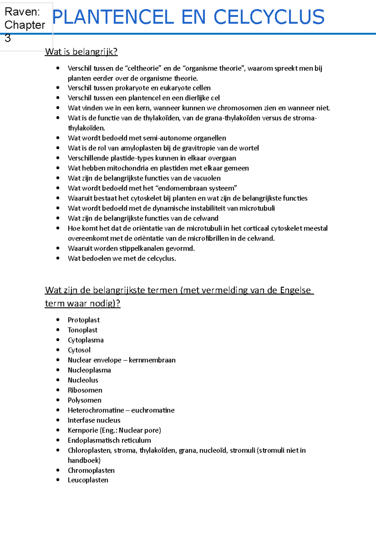 Leidraad Plantencel celcylcus chapter 3 - Wat is belangrijk? Verschil ...