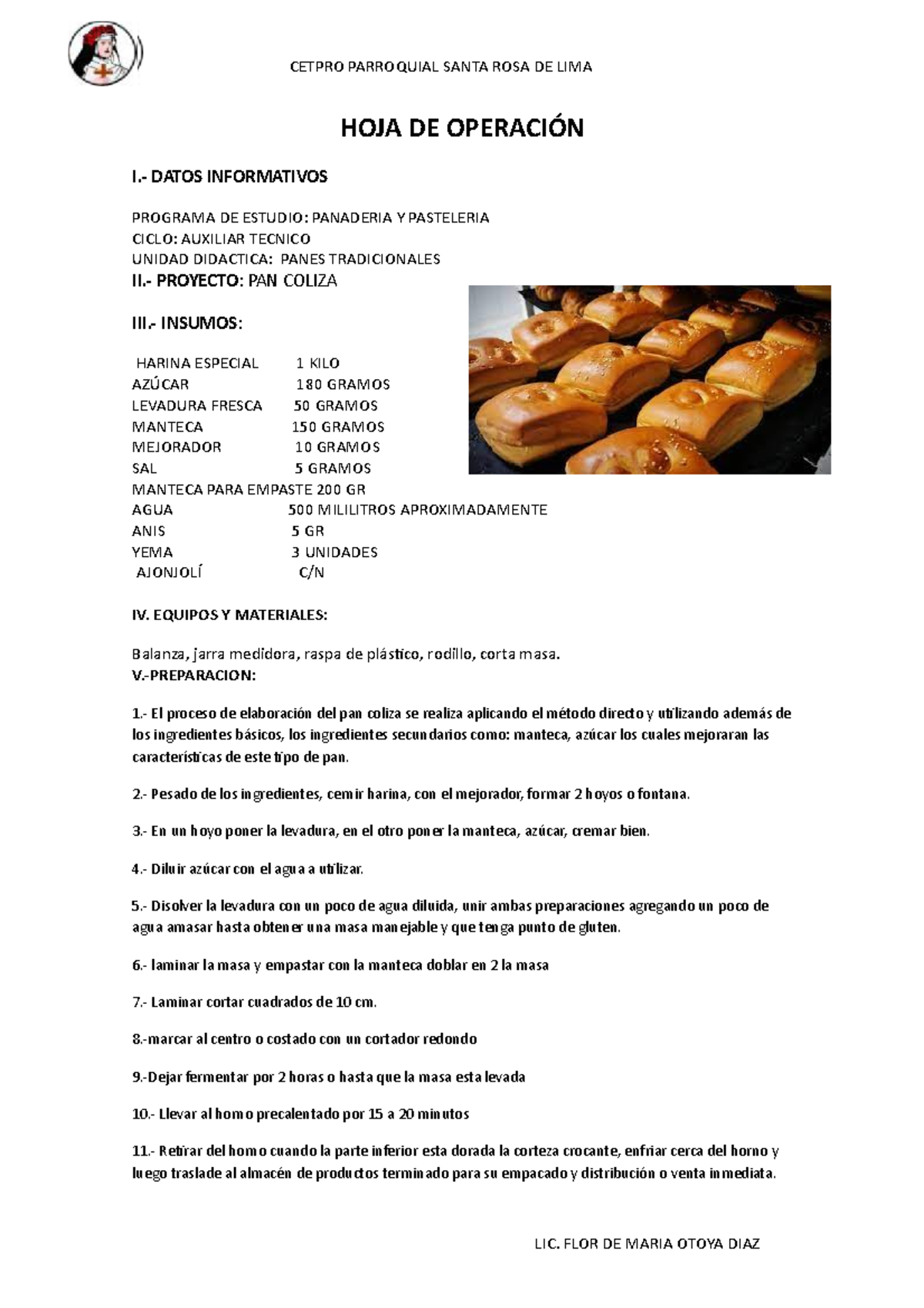 PAN Coliza - SADASDSA - CETPRO PARROQUIAL SANTA ROSA DE LIMA HOJA DE ...