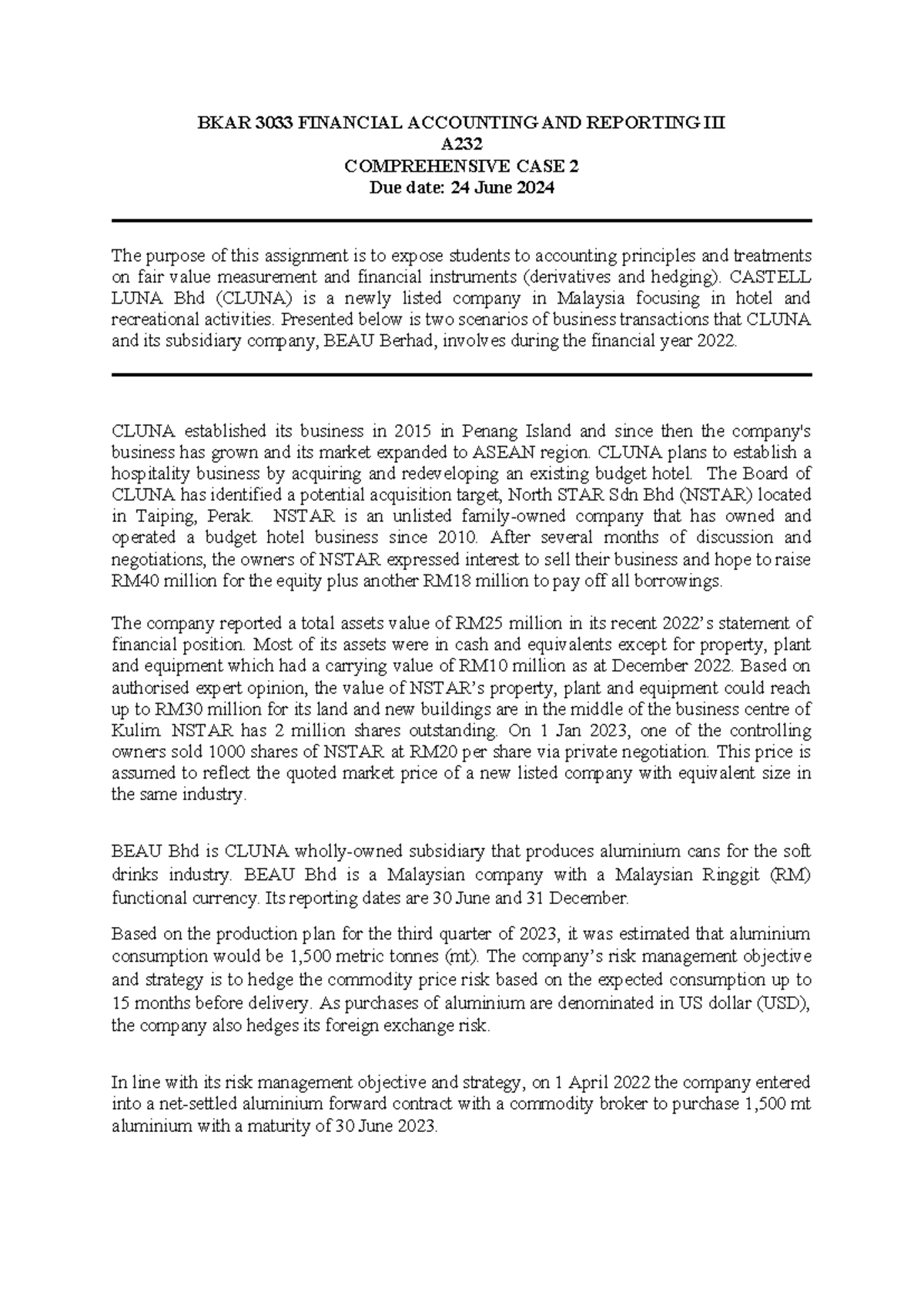 Comprehensive Case 2 BKAR3033 A232 - BKAR 3033 FINANCIAL ACCOUNTING AND ...