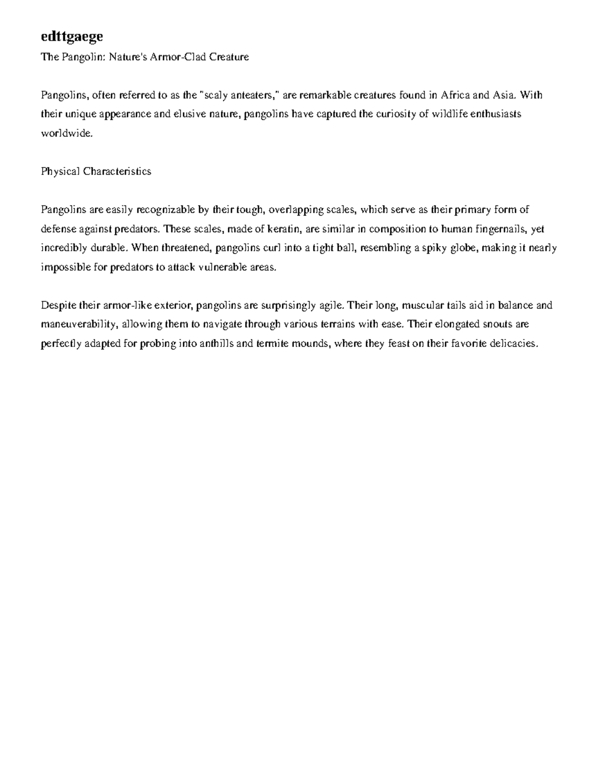 Mypdf - gffgfg - edttgaege The Pangolin: Nature's Armor-Clad Creature ...