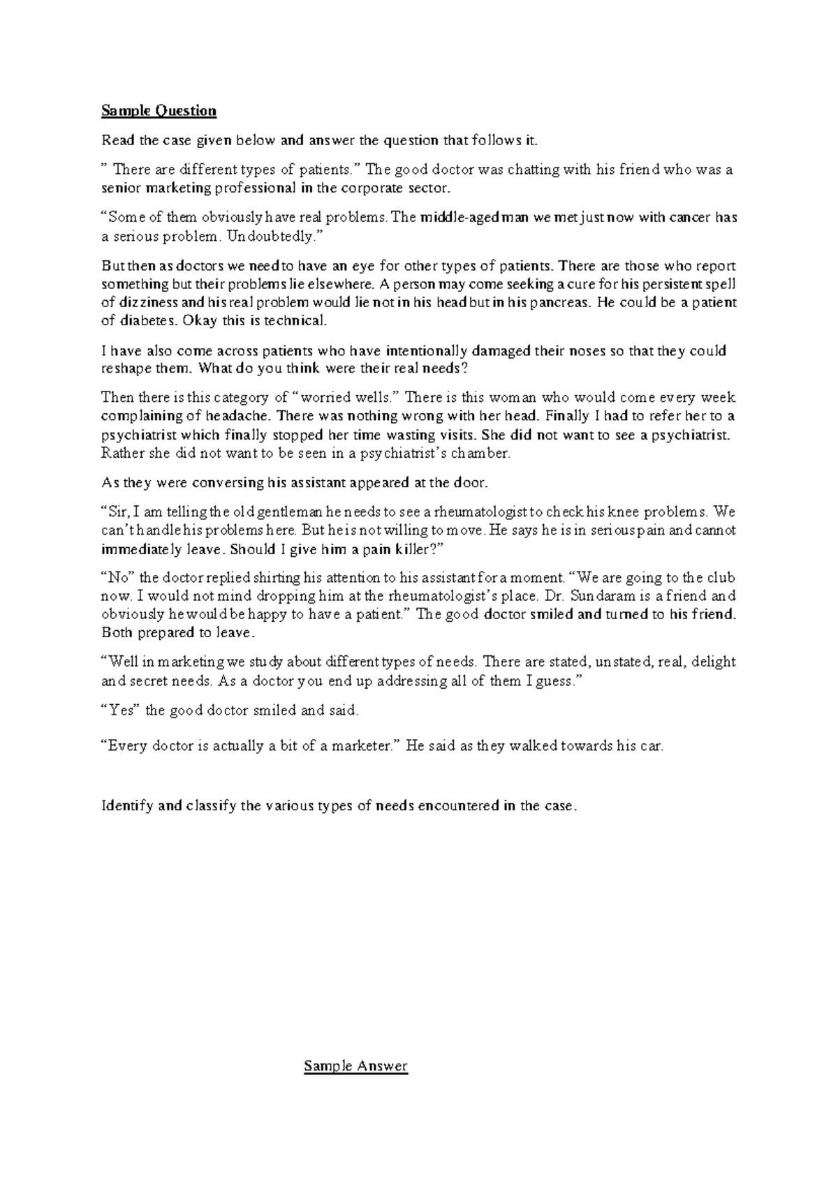 Sample Answers - Sample Question Read the case given below and answer ...