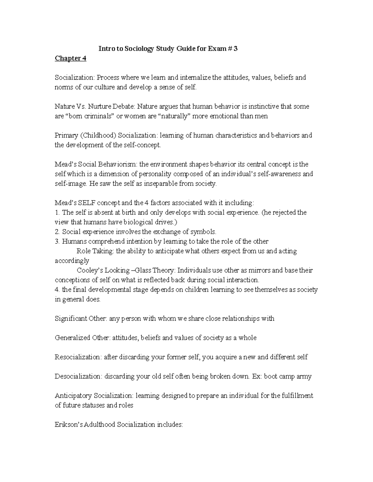 Intro-Study Guide for Exam3 - Intro to Sociology Study Guide for Exam ...