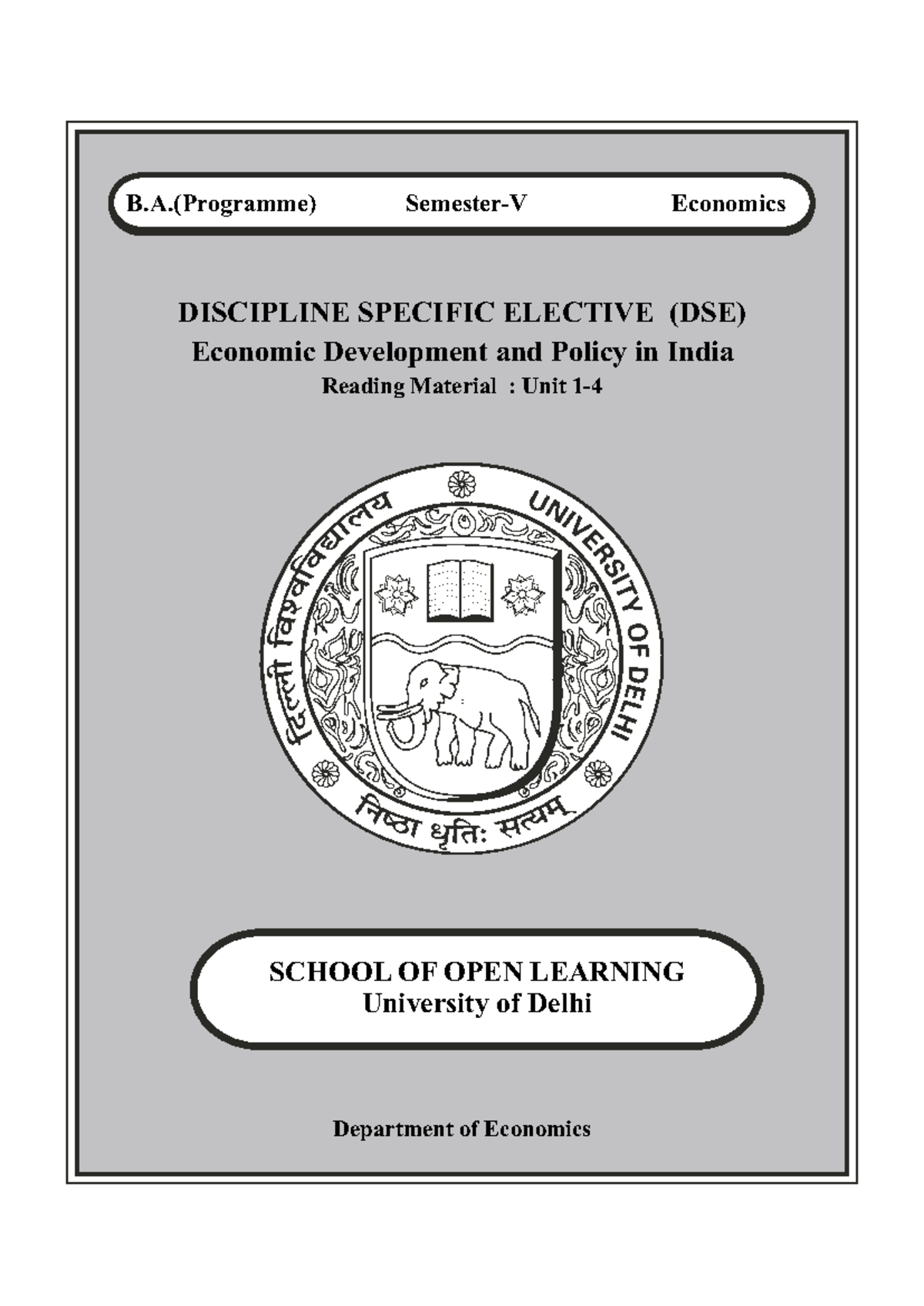 Reading Material - Unit 1-4 - DISCIPLINE SPECIFIC ELECTIVE (DSE ...
