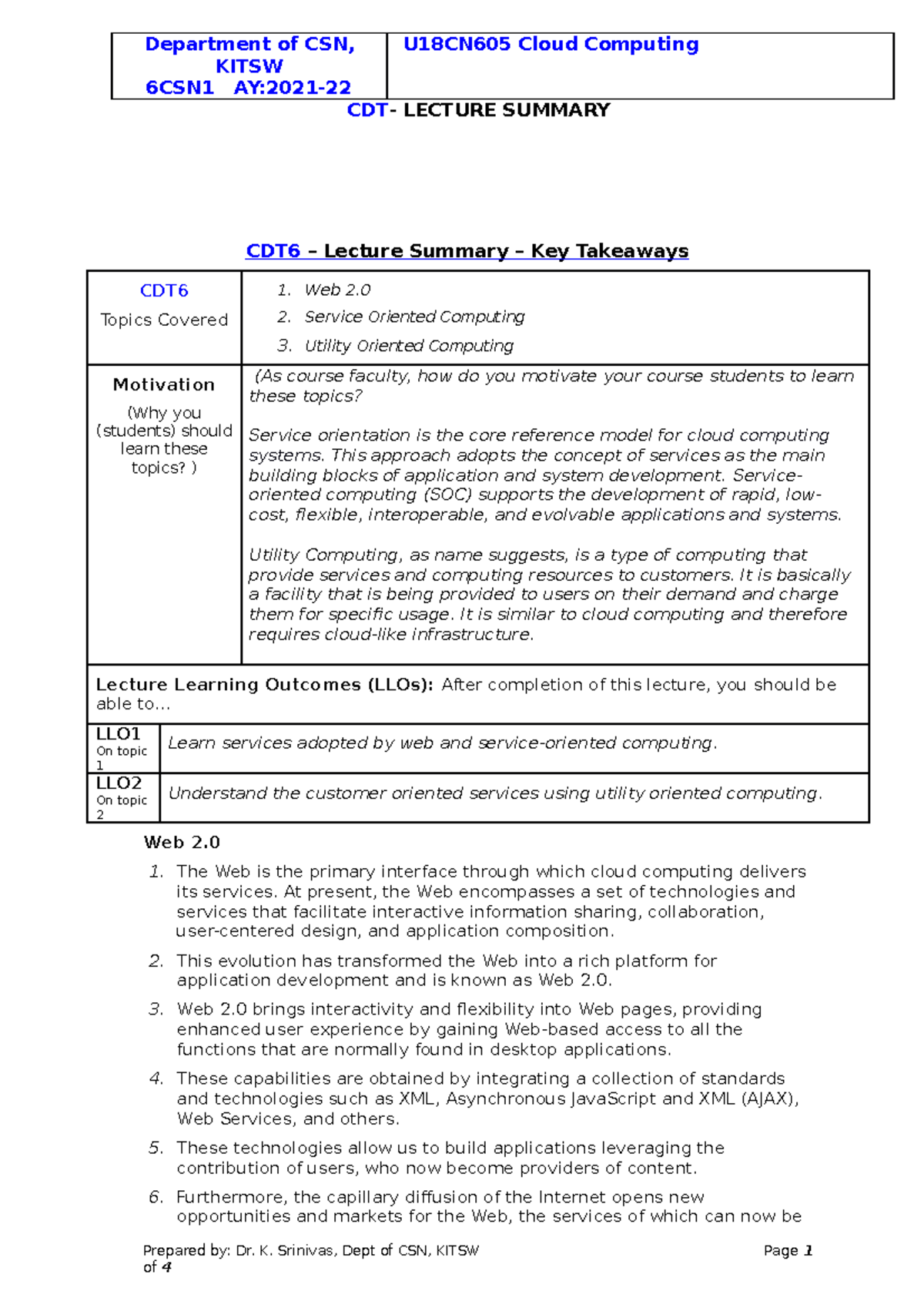 Service Oriented Computing Kitsw 6csn1 Ay 2021 Cdt Lecture Summary Cdt6 Lecture Summary