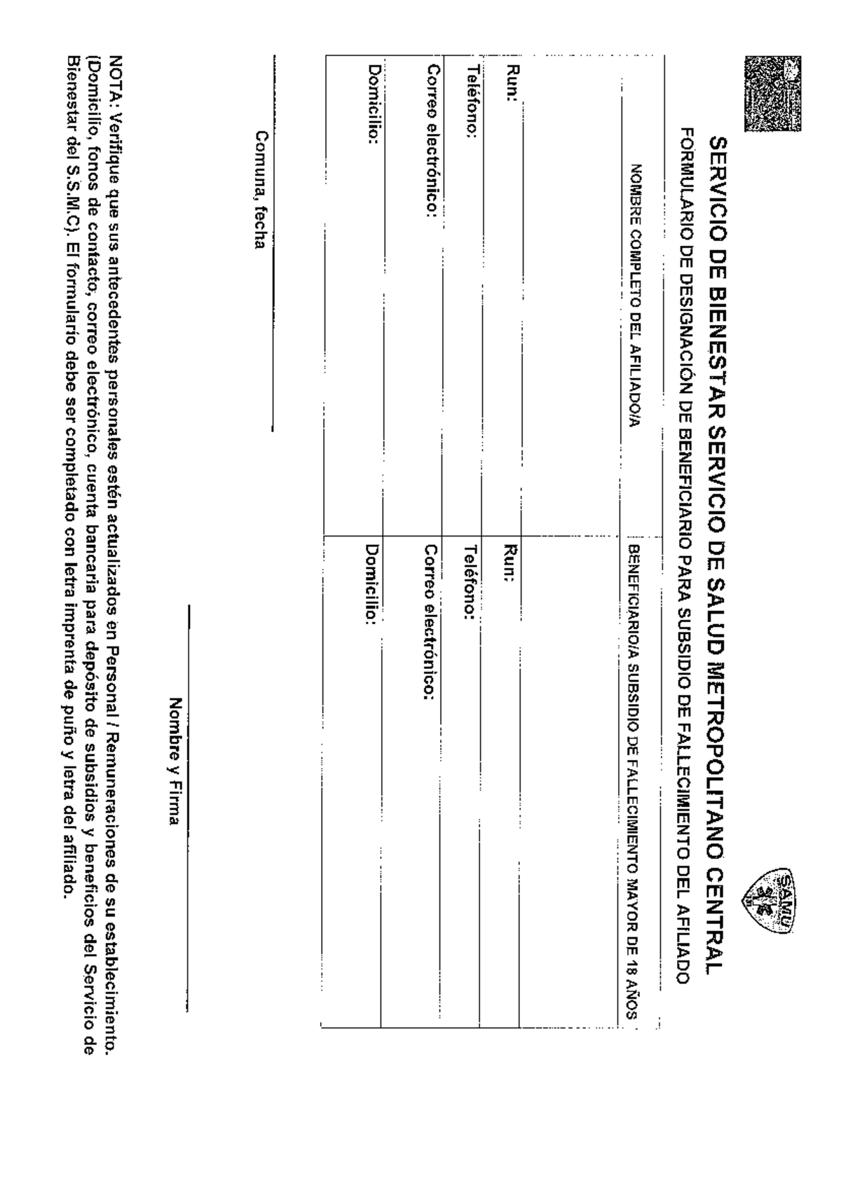 Designacion Fallecimiento - SAMU 131 SERVICIO DE BIENESTAR SERVICIO DE ...