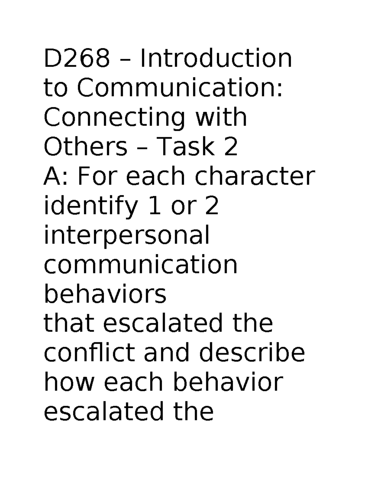 Task 2 D268 - TASK 2 - D268 – Introduction to Communication: Connecting ...