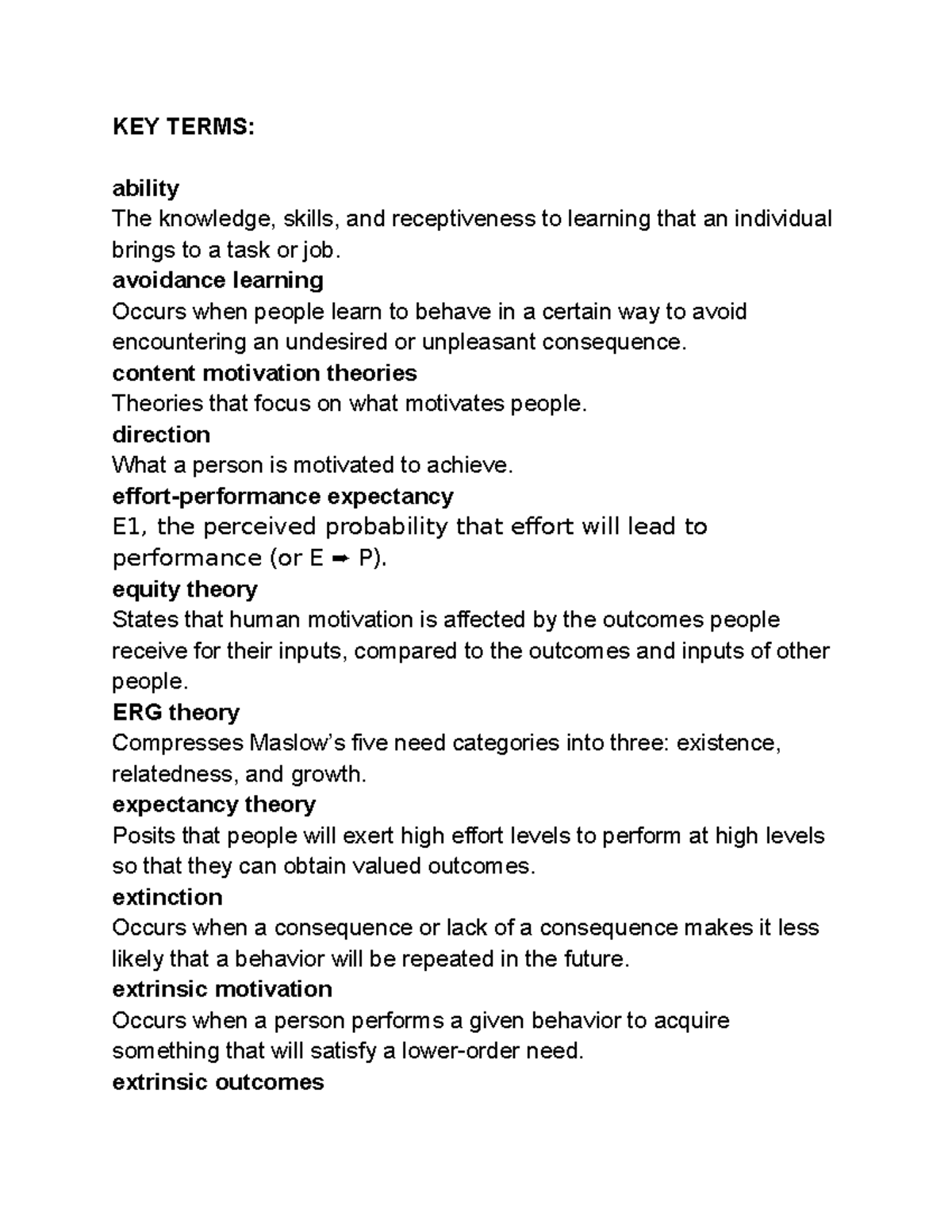 BUS201 Chpt 14 - Key Terms - KEY TERMS: ability The knowledge, skills ...