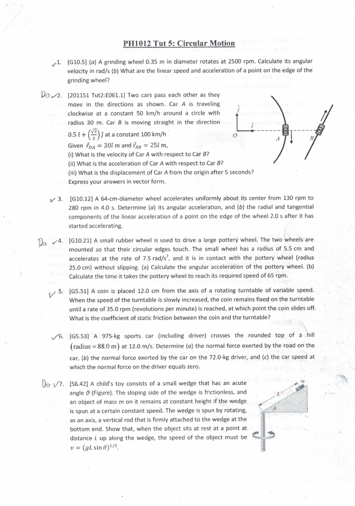 Tutorial 5 solution circular motion - PH1012 - Studocu
