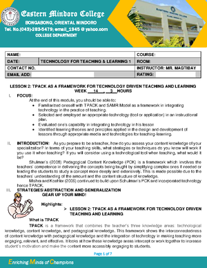 Module 4- Lesson 1 - TECHNOLOGY FOR TEACHING AND LEARNING (TTL1) - Page ...