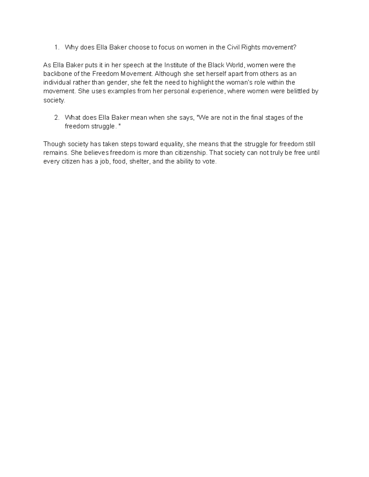Ella Baker Assignment Questions - Why does Ella Baker choose to focus ...