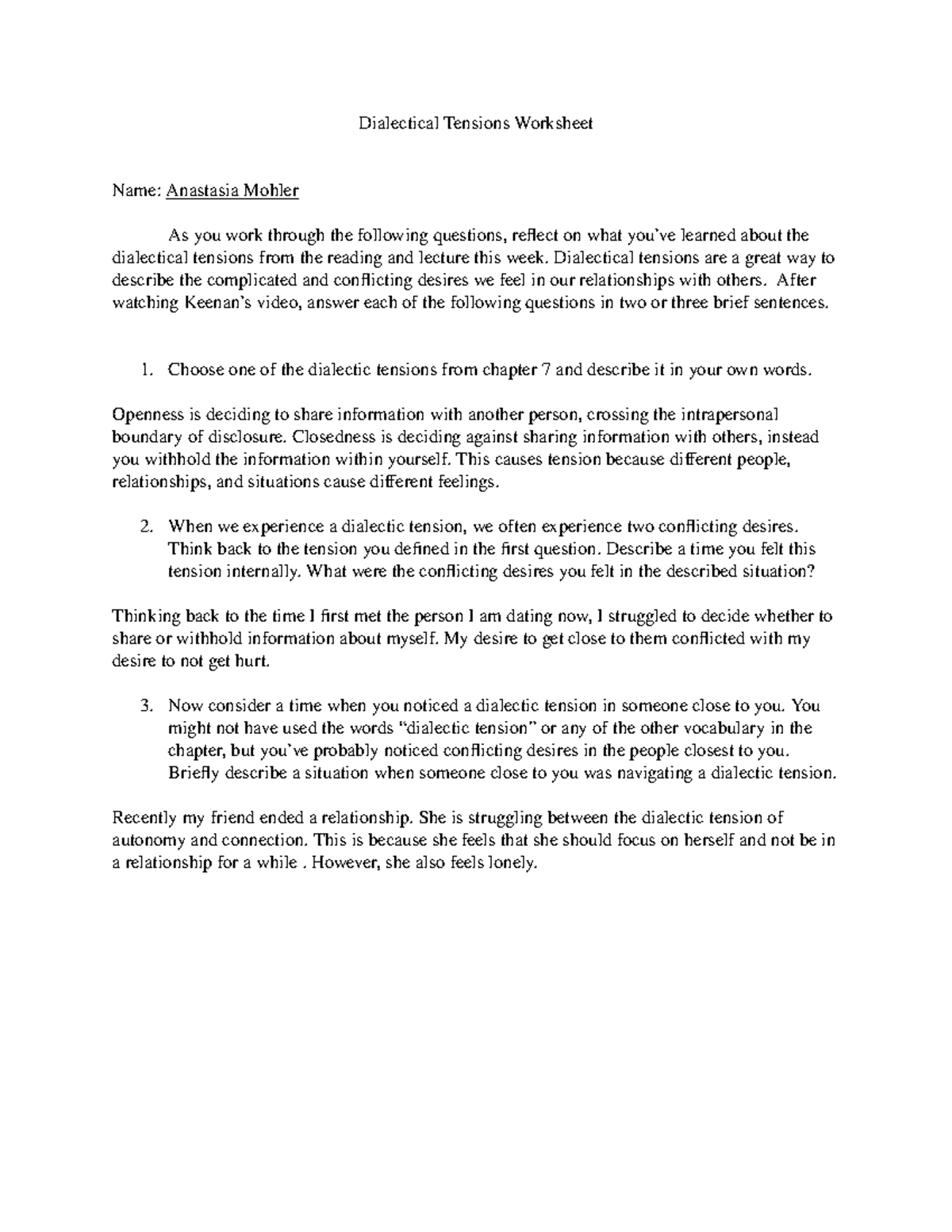 Chapter 7 Worksheet Dialectical Tensions - Dialectical Tensions ...