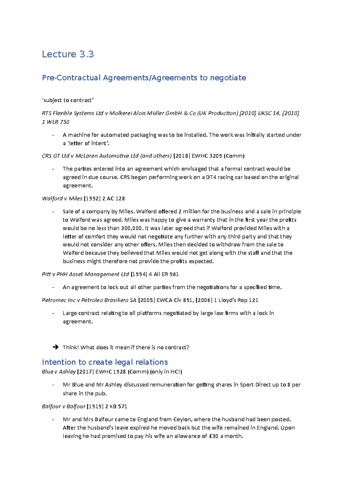 Pre-Contractual Agreements and Intention to Create Legal Relations ...