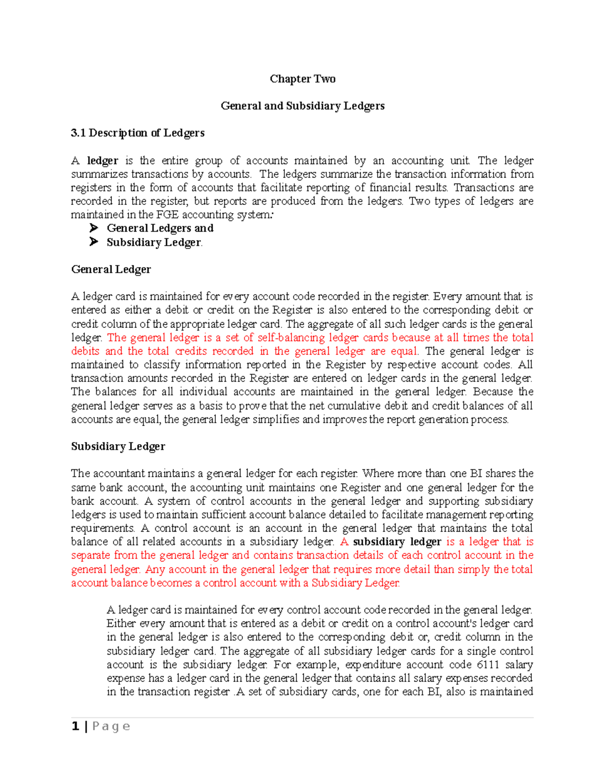 Chapter 2 Ethiopian Govt Accting - Chapter Two General and Subsidiary Ledgers 3 Description of ...