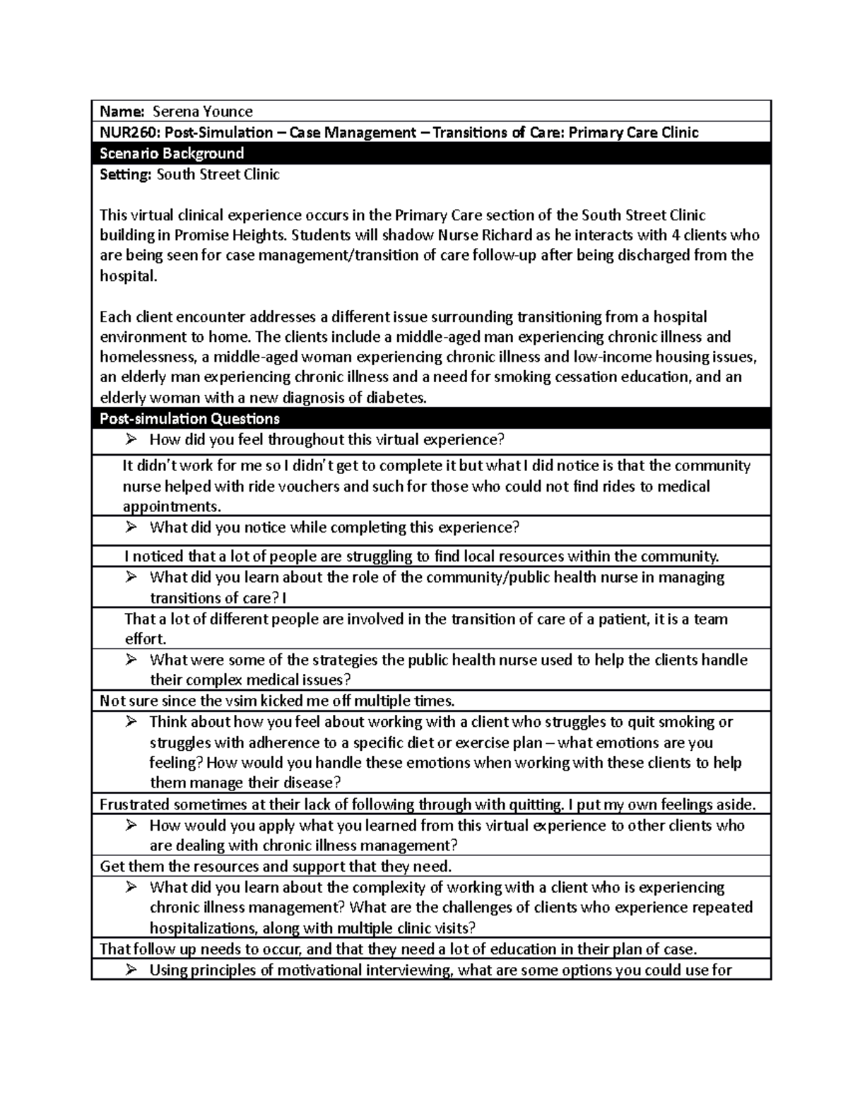Case Management - Transitions of Care Post-Sim - Name: Serena Younce ...