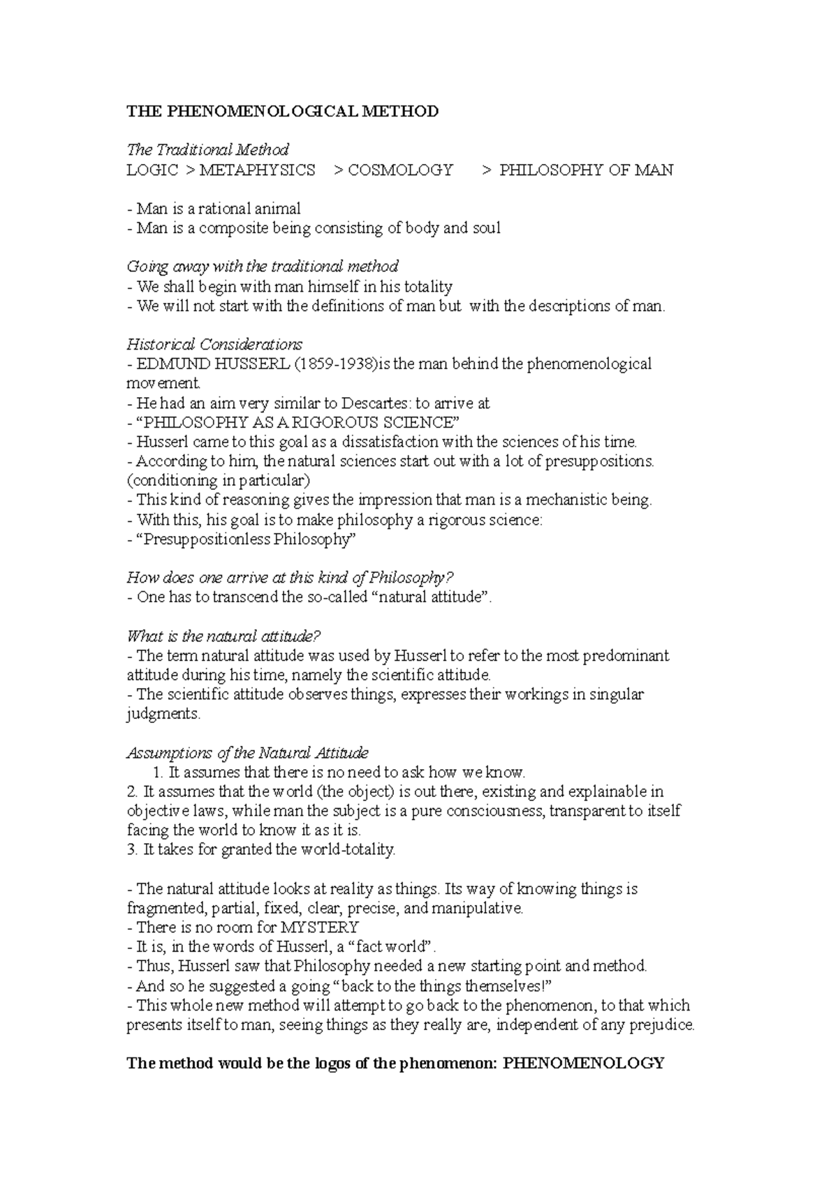 The Phenomenological Method - THE PHENOMENOLOGICAL METHOD The ...