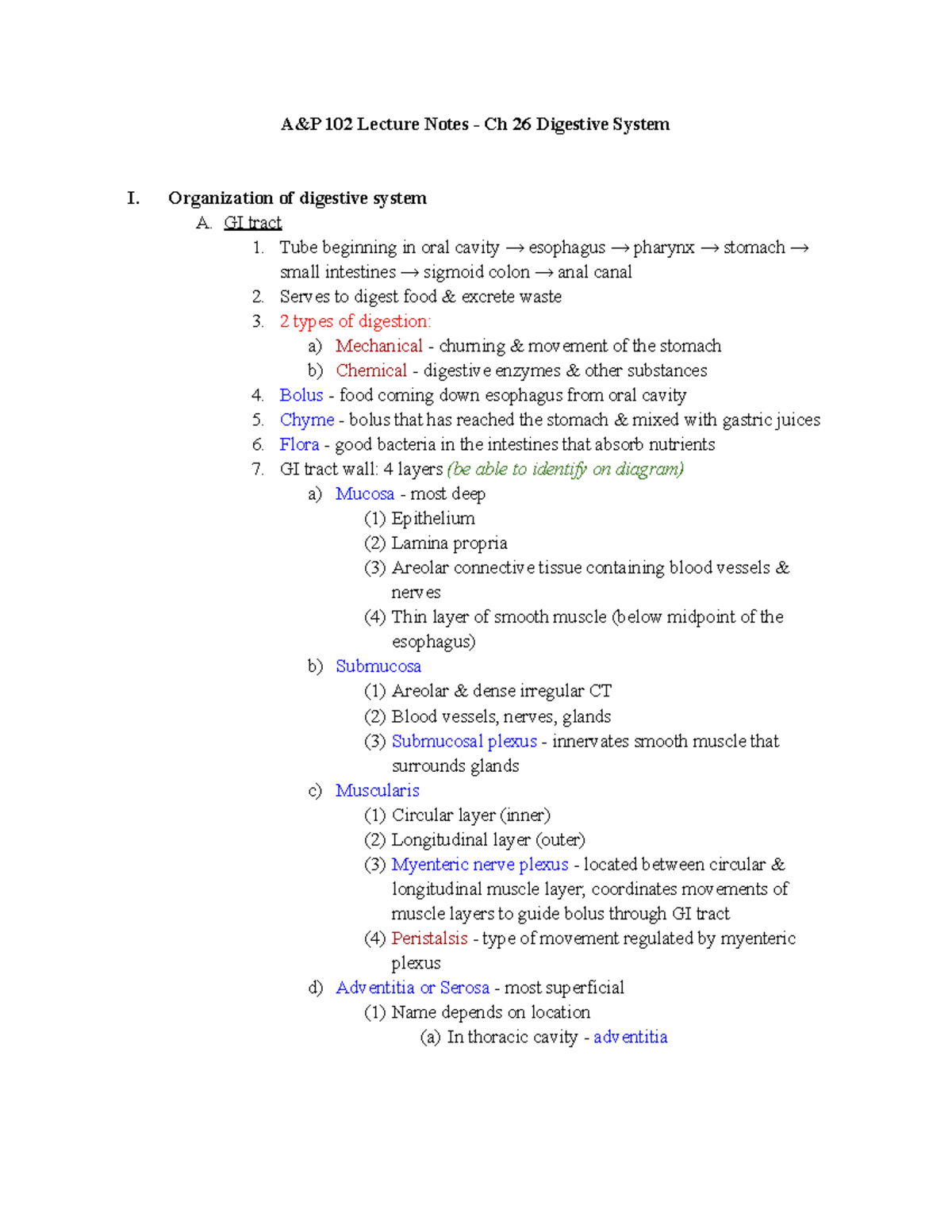 Ch 26 Digestive System Notes - A&P 102 Lecture Notes - Ch 26 Digestive ...