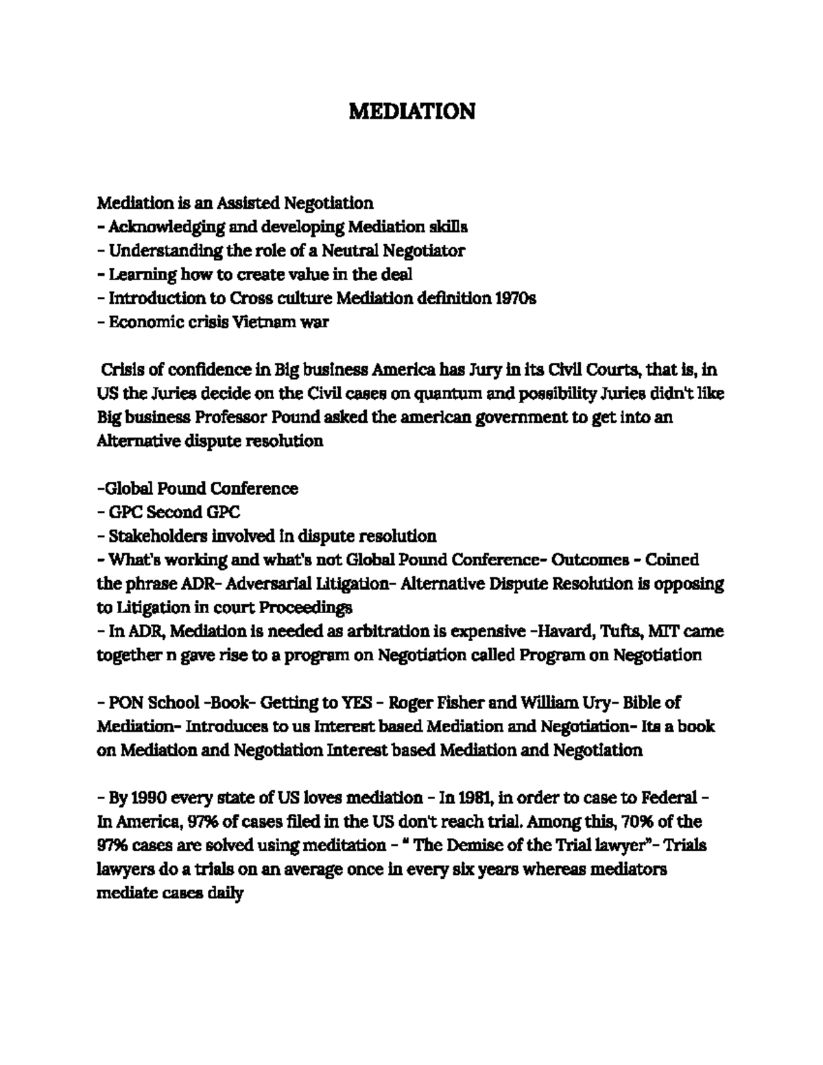 ADR Mediation Notes - Summary Contract law - Studocu