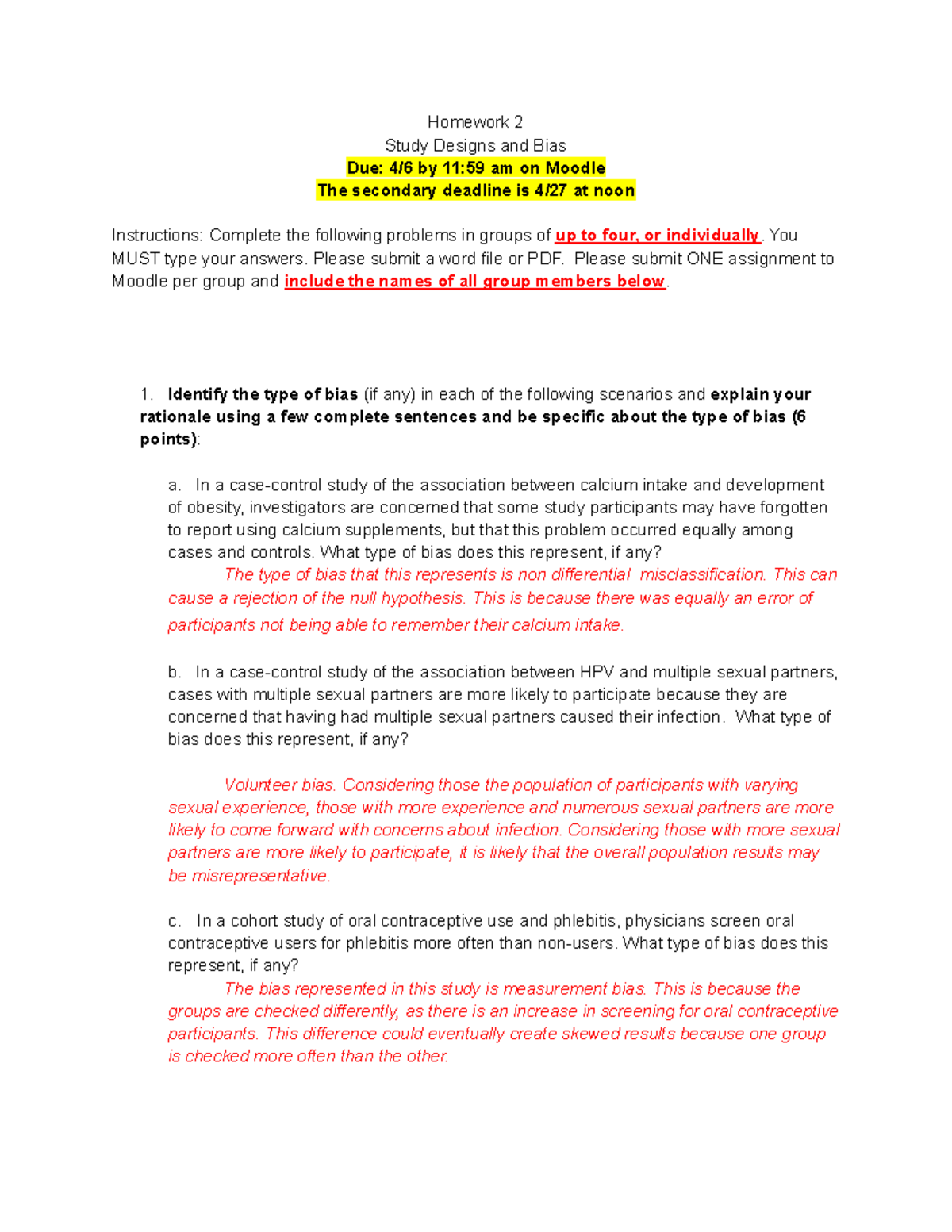 224 homework 2 - Homework 2 Study Designs and Bias Due: 4/6 by 11:59 am ...