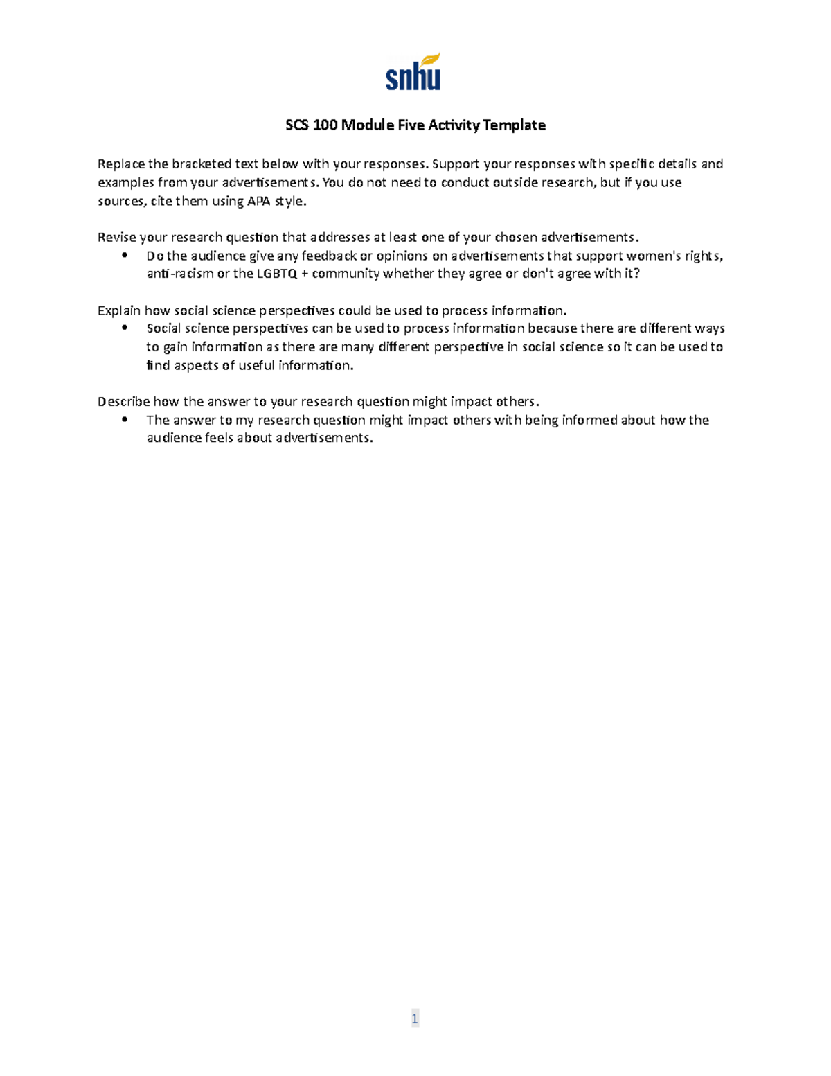 SCS 100 Module Five Activity Template - SCS 100 Module Five Activity ...