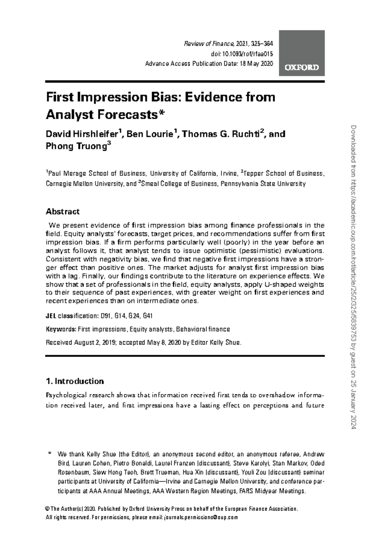 First impression bias - First Impression Bias: Evidence from Analyst ...